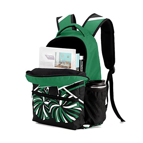 SunFancyCustom Cheer Cheerleader Black Green White Personalized Backpack with Name Waterproof Bag for Birthday Holiday Gift for Travel Office Work