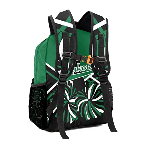 SunFancyCustom Cheer Cheerleader Black Green White Personalized Backpack with Name Waterproof Bag for Birthday Holiday Gift for Travel Office Work