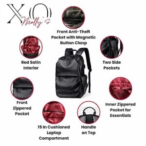 xoMolly's Anti-Theft 15 inch Laptop Leather Backpack (Black)