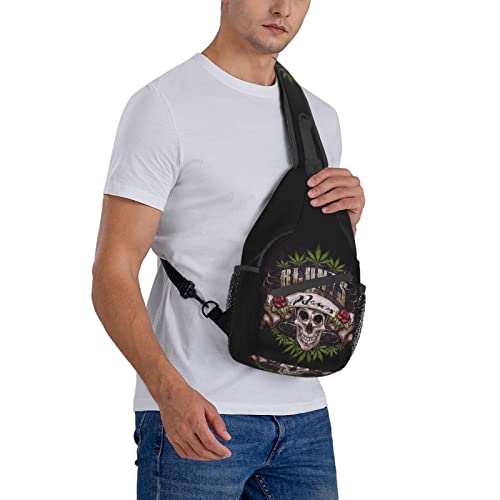 Skull Marijuana Cross Chest Bag Sling Backpack Fashion Hiking Daypack Unisex Chest Shoulder Bag