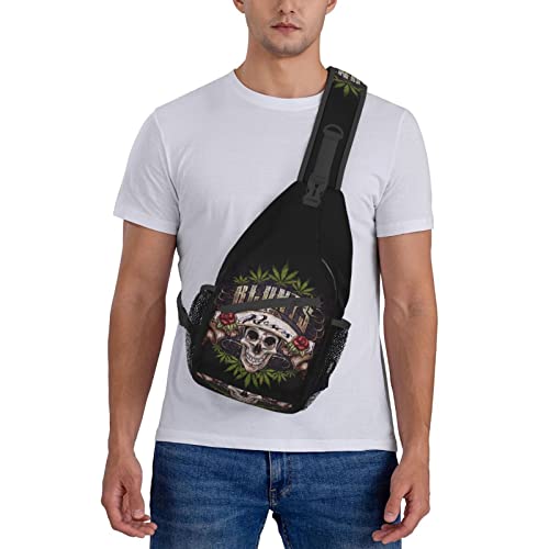 Skull Marijuana Cross Chest Bag Sling Backpack Fashion Hiking Daypack Unisex Chest Shoulder Bag