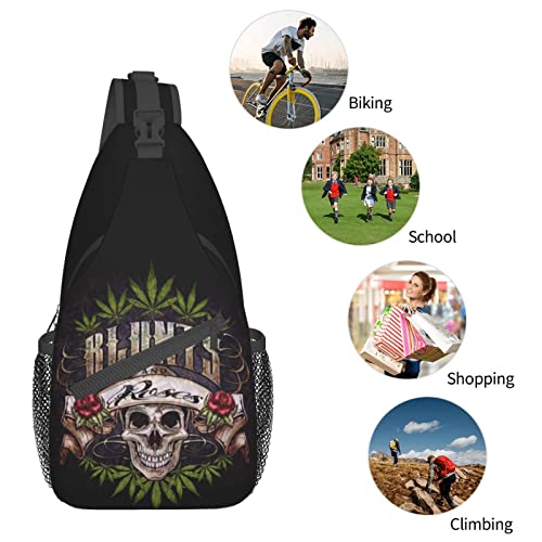 Skull Marijuana Cross Chest Bag Sling Backpack Fashion Hiking Daypack Unisex Chest Shoulder Bag