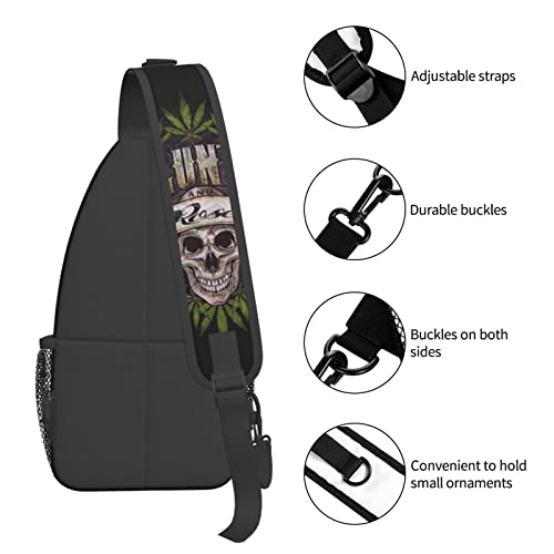 Skull Marijuana Cross Chest Bag Sling Backpack Fashion Hiking Daypack Unisex Chest Shoulder Bag