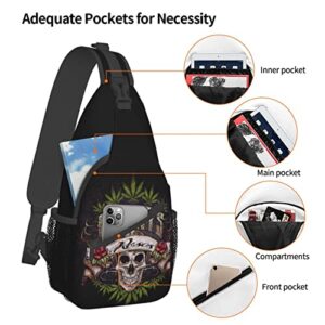 Skull Marijuana Cross Chest Bag Sling Backpack Fashion Hiking Daypack Unisex Chest Shoulder Bag