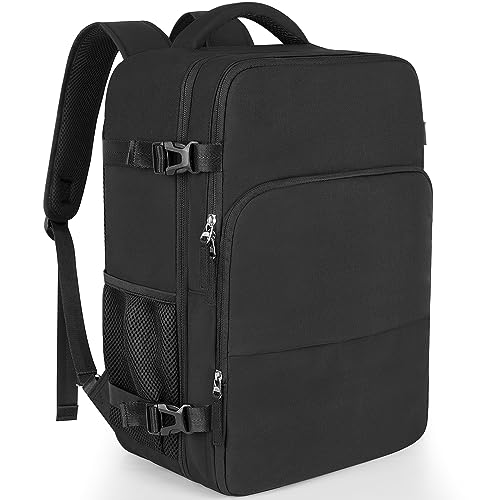 Snoffic Durable Carry On Backpack, Travel Backpack for Men Women Airline Approved, Large Waterproof College Business Work Hiking Casual Daypack Bag, Fits 16" Laptop, Black