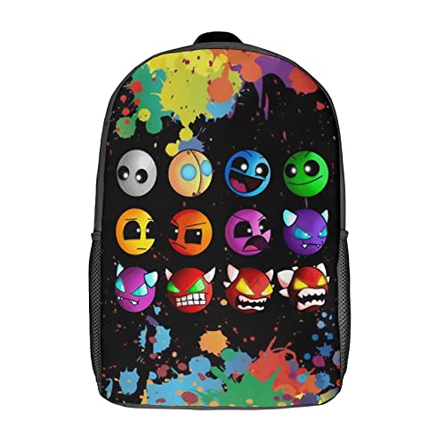 ONBJKPLG Geometry Dash Anime Backpack 17 Inch Cute Funny Bookbag Casual Laptop Daypack for Travel Picnic Camping