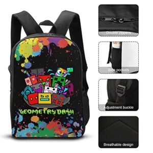 ONBJKPLG Geometry Dash Anime Backpack 17 Inch Cute Funny Bookbag Casual Laptop Daypack for Travel Picnic Camping