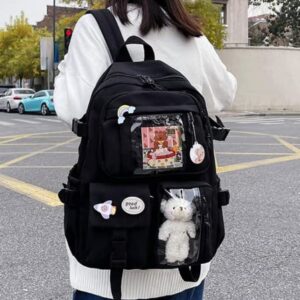 HUIHSVHA Kawaii Backpack, Aesthetic School Laptop Bag With Pin Accessories, Travel Daypack Bookbag for Teens Girls Students