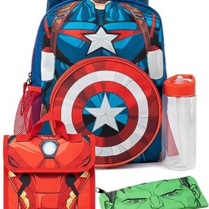 Marvel Boys Backpack | Captain America 4-Piece School Bag Set | Avengers Merchandise | Multiple Compartments