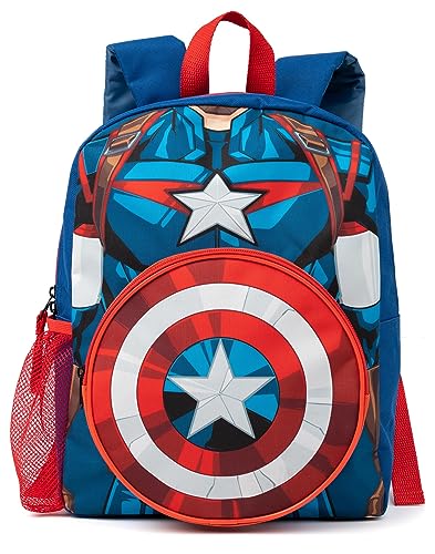 Marvel Boys Backpack | Captain America 4-Piece School Bag Set | Avengers Merchandise | Multiple Compartments