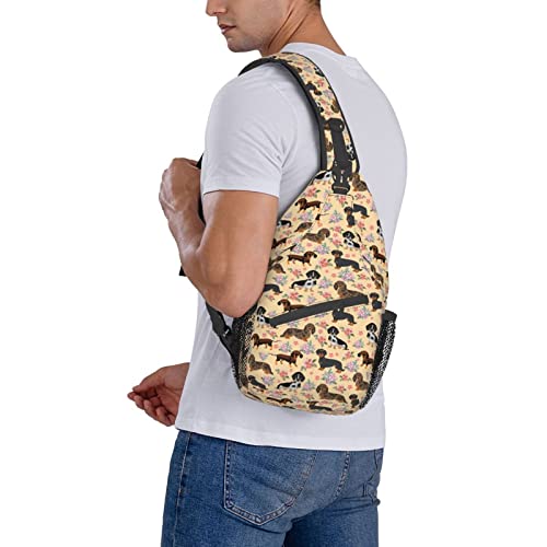 Biunnru Dachshund Sausage Dogs Sling Daypacks Crossbody Backpack Chest Bag Lightweight Shoulder Bag Travel Hiking Cycling For Men Women