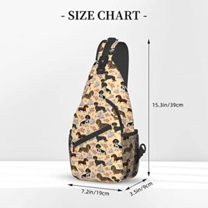 Biunnru Dachshund Sausage Dogs Sling Daypacks Crossbody Backpack Chest Bag Lightweight Shoulder Bag Travel Hiking Cycling For Men Women