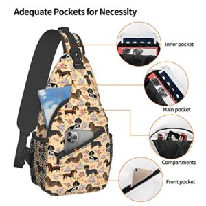 Biunnru Dachshund Sausage Dogs Sling Daypacks Crossbody Backpack Chest Bag Lightweight Shoulder Bag Travel Hiking Cycling For Men Women