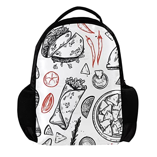 VBFOFBV Laptop Backpack, Elegant Travelling Backpack Casual Daypacks Shoulder Bag for Men Women, Mexican Food Taco Tomato Chili