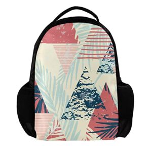 vbfofbv unisex adult backpack with for travel work, triangle stripes tropical leaves modern