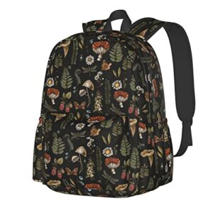 supluchom school backpack vintage magic mushroom leaf forest casual daypack men women polyester laptop bag with side pockets bookbag for travel hiking work student over 3 years old kids