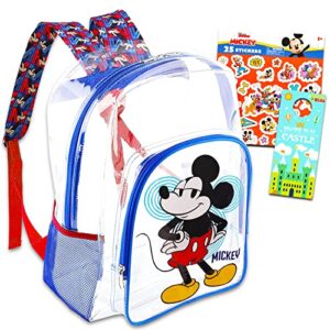 mickey clear backpack for boys 8-12 - mickey mouse backpack for boys 16 inch bundle with mickey stickers, more | transparent mickey backpack for kids school supplies