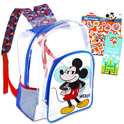 Mickey Clear Backpack for Boys 8-12 - Mickey Mouse Backpack for Boys 16 Inch Bundle with Mickey Stickers, More | Transparent Mickey Backpack for Kids School Supplies