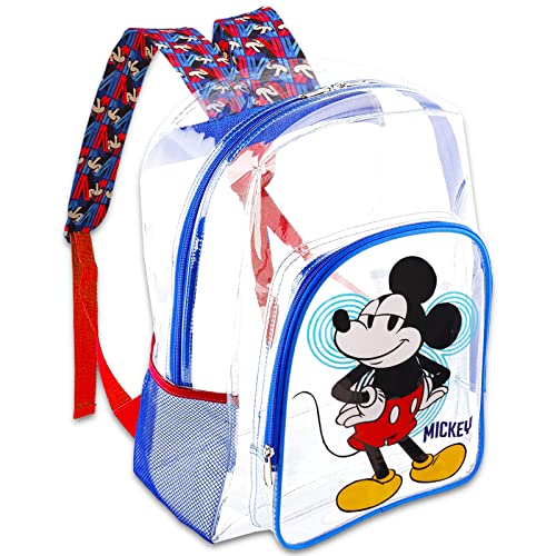 Mickey Clear Backpack for Boys 8-12 - Mickey Mouse Backpack for Boys 16 Inch Bundle with Mickey Stickers, More | Transparent Mickey Backpack for Kids School Supplies