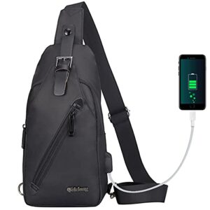 Qidelong Sling Bag - Anti Theft Crossbody Chest Bag Shoulder Backpack with USB Charging Port Satchel Daypack for Hiking Travel