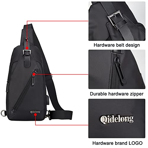 Qidelong Sling Bag - Anti Theft Crossbody Chest Bag Shoulder Backpack with USB Charging Port Satchel Daypack for Hiking Travel