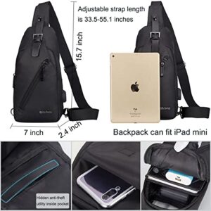 Qidelong Sling Bag - Anti Theft Crossbody Chest Bag Shoulder Backpack with USB Charging Port Satchel Daypack for Hiking Travel