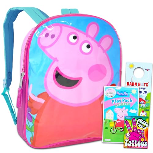 Peppa Pig Backpack for Girls - Bundle with 15" Peppa Pig Backpack, Mini Coloring Book, Stickers, Water Bottle, More | Peppa Pig Preschool Backpack