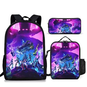 uqesjik 3pcs backpack lunch box pencil case lightweight bookbag game casual shoulder bags 17 inch laptop backpacks daypack