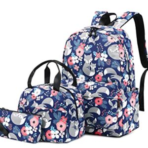 Wadirum Women Cute Printed Backpack Girl School Backpack Set Casual Daypack Fox