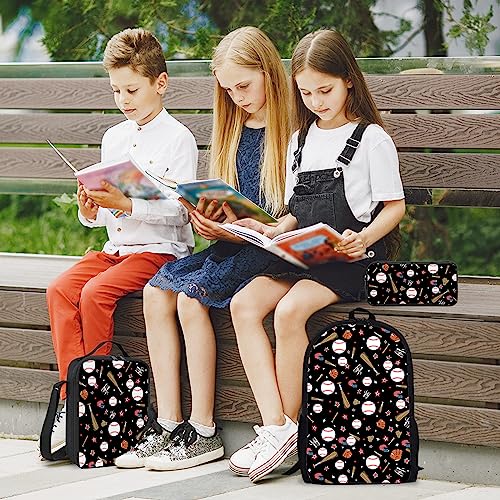 Roftidzo Baseball 3 Piece Backpack Set with Lunch Box Pen Box for Boys Girls, High Capacity Bookbag Lunch Bag Pencil Case for Man Women Workplace Travel