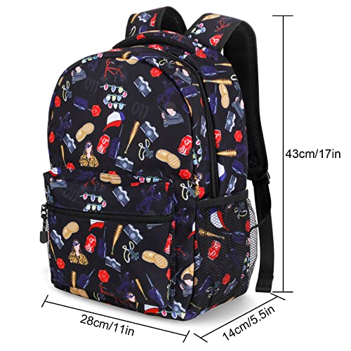 Eyehoce Funny Stranger School Backpack, Black Bookbag College High School Bags For Boys Girls, Travel Work Bag, Laptop Backpacks for Women Men Stranger Movie Gift