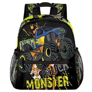 cfpolar yellow monster trucks car kids backpacks for boys, cute toddler backpack preschool kindergarten elementary school backpack lightweight mini shoulder bookbag casual daypack with chest strap