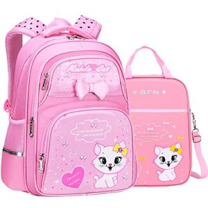 moccnora girls backpack 16 inch cute cat backpack for girls princess bowknot backpack with lunch bag for primary students