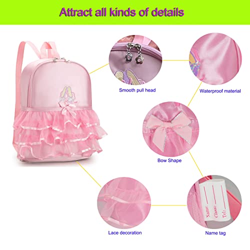 SEHXIM Cute Ballet Dance Backpack Tutu Dress Dance Bag Dance Bag for Girls Waterproof Small Duffle Bag Ballet Bags Gym Bag.(Pink)