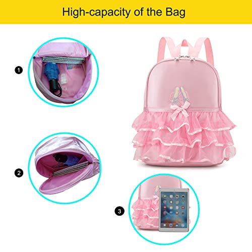 SEHXIM Cute Ballet Dance Backpack Tutu Dress Dance Bag Dance Bag for Girls Waterproof Small Duffle Bag Ballet Bags Gym Bag.(Pink)