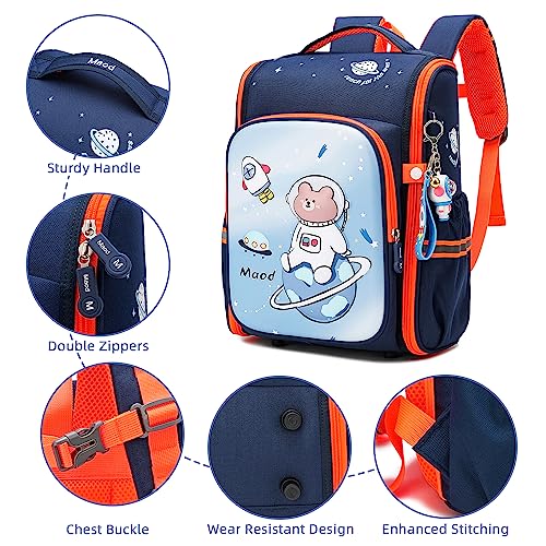 Maod Toddler Backpack for Boys Kids School Cute Elementary Backpacks with Padded Shoulders and A Free Pendant (Navy Blue)