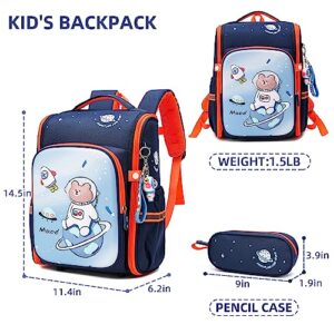 Maod Toddler Backpack for Boys Kids School Cute Elementary Backpacks with Padded Shoulders and A Free Pendant (Navy Blue)