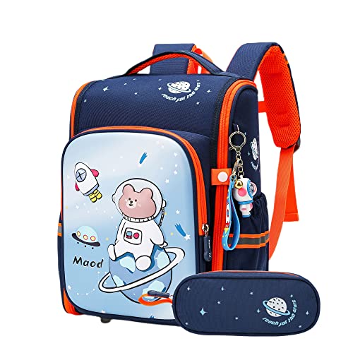 Maod Toddler Backpack for Boys Cute Kids Elementary School Backpacks with Chest Strap and A Free Pendant (Dark Blue)