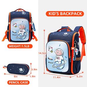 Maod Toddler Backpack for Boys Cute Kids Elementary School Backpacks with Chest Strap and A Free Pendant (Dark Blue)