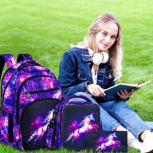 UFNDC 3PCS Laptop Backpack for Women, 17" Waterproof Travel Computer Bookbag with USB Charging Port, Cute Anti Theft Unicorn Backpacks for College Teenagers Girls