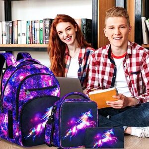 UFNDC 3PCS Laptop Backpack for Women, 17" Waterproof Travel Computer Bookbag with USB Charging Port, Cute Anti Theft Unicorn Backpacks for College Teenagers Girls