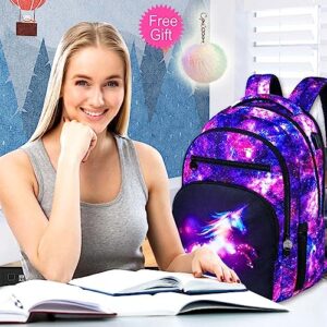 KLFVB Laptop Backpack for Women, Travel College Bookbag with USB Charging Port, 17 Inch Cute Business Computer Waterproof Anti Theft Backpacks for Teenagers Girls - Unicorn