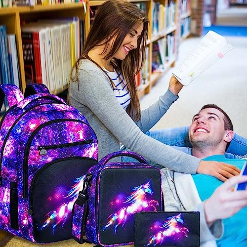 KLFVB Laptop Backpack for Women, Travel College Bookbag with USB Charging Port, 17 Inch Cute Business Computer Waterproof Anti Theft Backpacks for Teenagers Girls - Unicorn