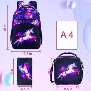 KLFVB Laptop Backpack for Women, Travel College Bookbag with USB Charging Port, 17 Inch Cute Business Computer Waterproof Anti Theft Backpacks for Teenagers Girls - Unicorn