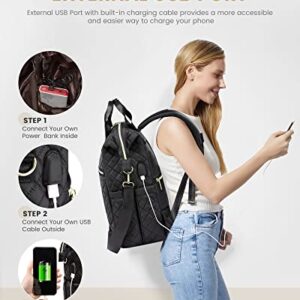 LOVEVOOK Laptop Backpack for Women Wide Open Computer Work Bag Business Travel Backpack Quilted Convertible Tote Backpack Purse 15.6 Inch Teacher Nurse Computer Laptop Bag with USB Port, Black