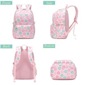 YJMKOI 3PCS Donut Print Backpack for Girls Middle-School Elementary Bookbags with Lunch Box (Grey)