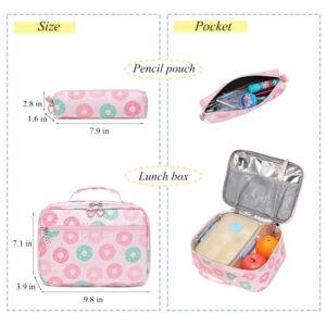 YJMKOI 3PCS Donut Print Backpack for Girls Middle-School Elementary Bookbags with Lunch Box (Grey)