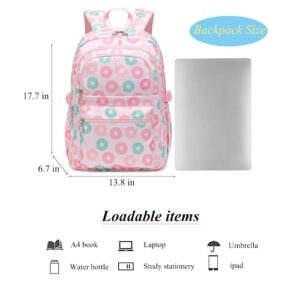 YJMKOI 3PCS Donut Print Backpack for Girls Middle-School Elementary Bookbags with Lunch Box (Grey)