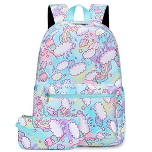 dafelile girls backpack with pencil case set, 2 in 1 cute patterns printed schoolbag set water resistant kids bookbag for kindergarten elementary school girls