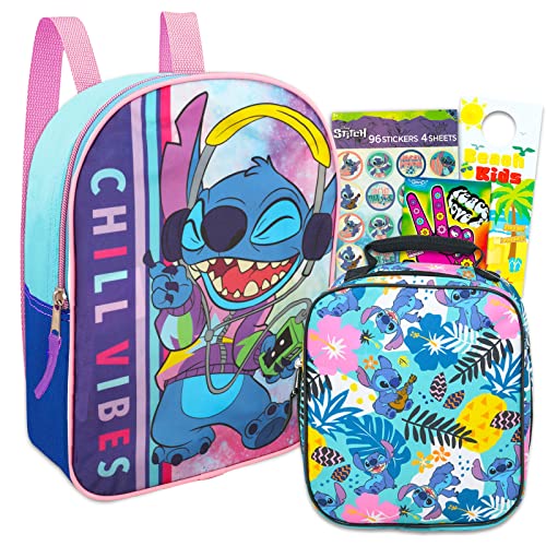 Disney Stitch Backpack with Lunch Box Set for Girls - Bundle with 11" Stitch Mini Backpack, Stitch Lunch Bag, Stickers, Tattoos, More | Lilo and Stitch Backpack